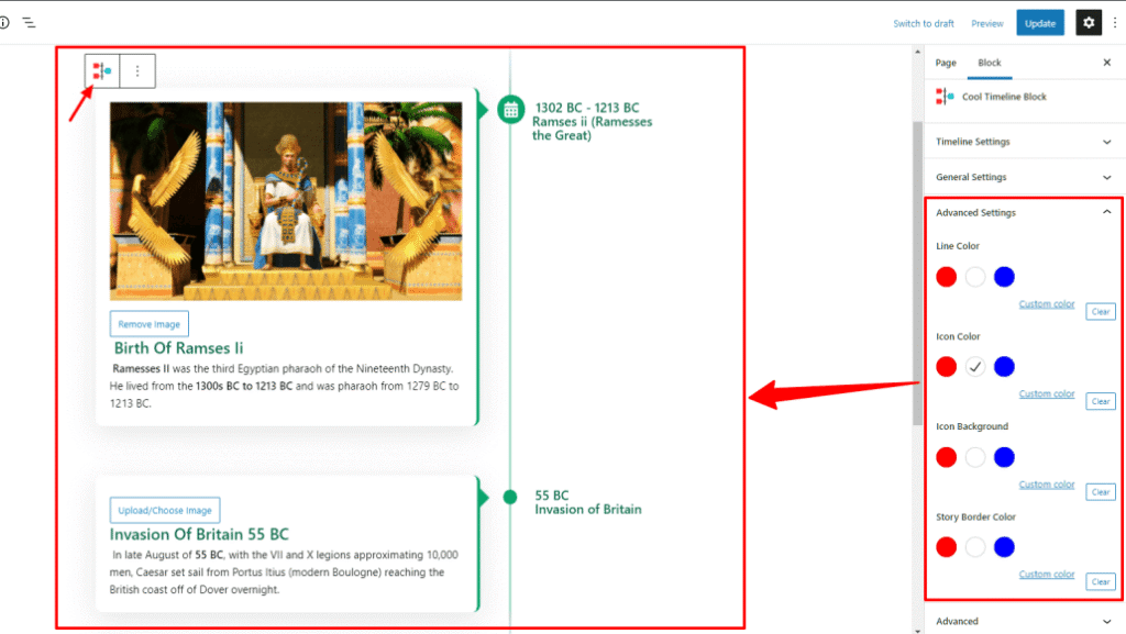 Create Timeline Using Gutenberg Timeline Block - Advanced Settings | Cool Timeline Pro
