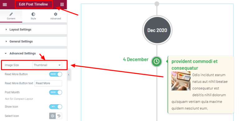 Different Image Size - Timeline Widget Pro For Elementor