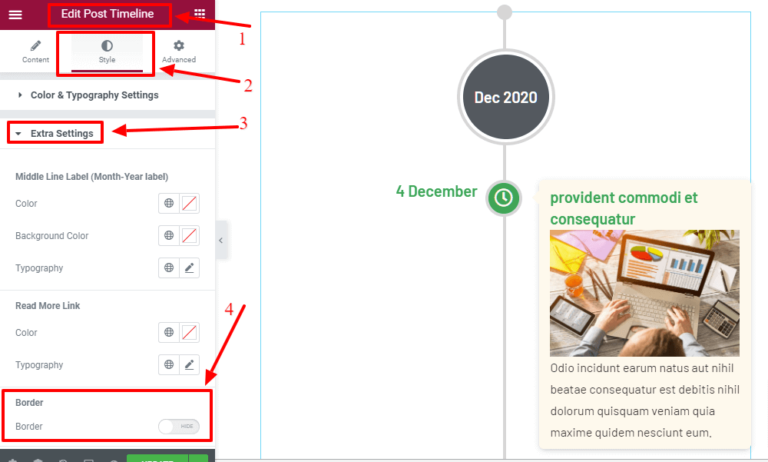 Hide Story box Border - Timeline Widget Pro For Elementor