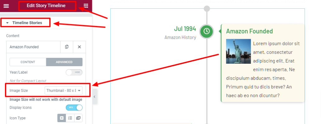Different Image Size - Timeline Widget Pro For Elementor