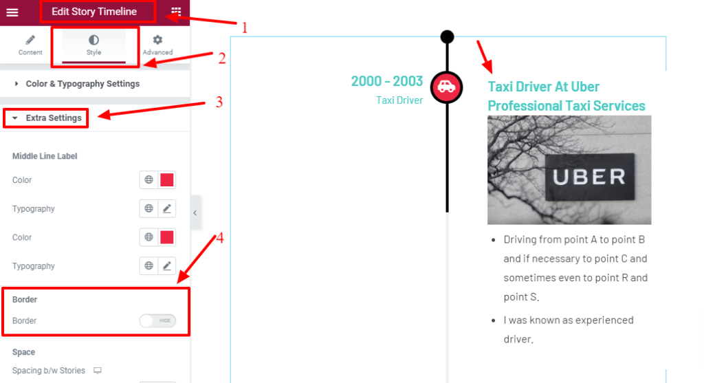 Hide Story box Border - Timeline Widget Pro For Elementor